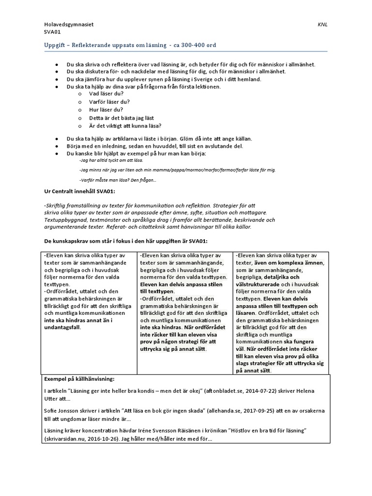 Uppgift Reflekterande Uppsats | PDF