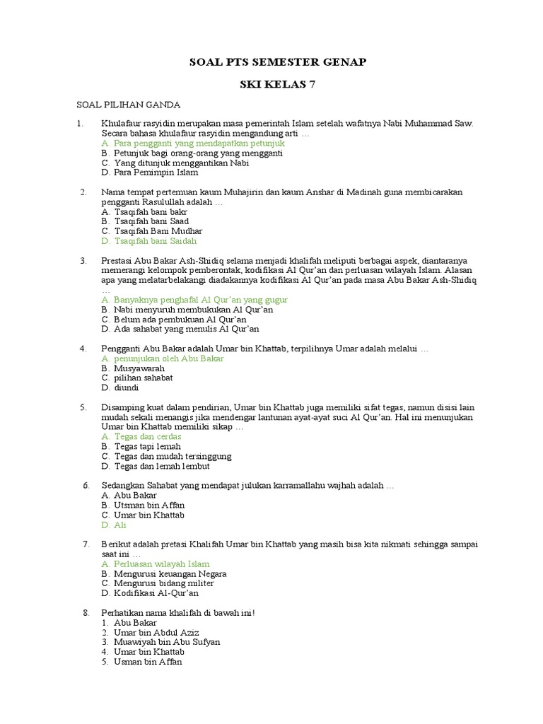 Soal PTS Genap Ski (Kelas 7) | PDF