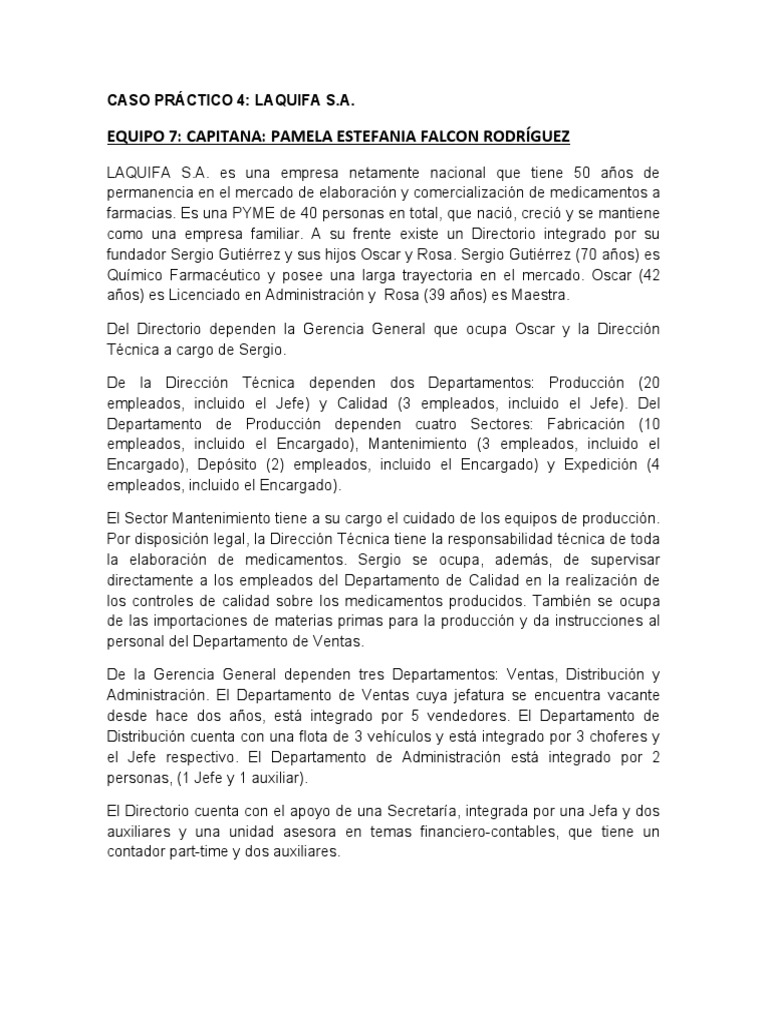 Reestructuración Organizativa en LAQUIFA S.A. | PDF | Medicamentos con ...