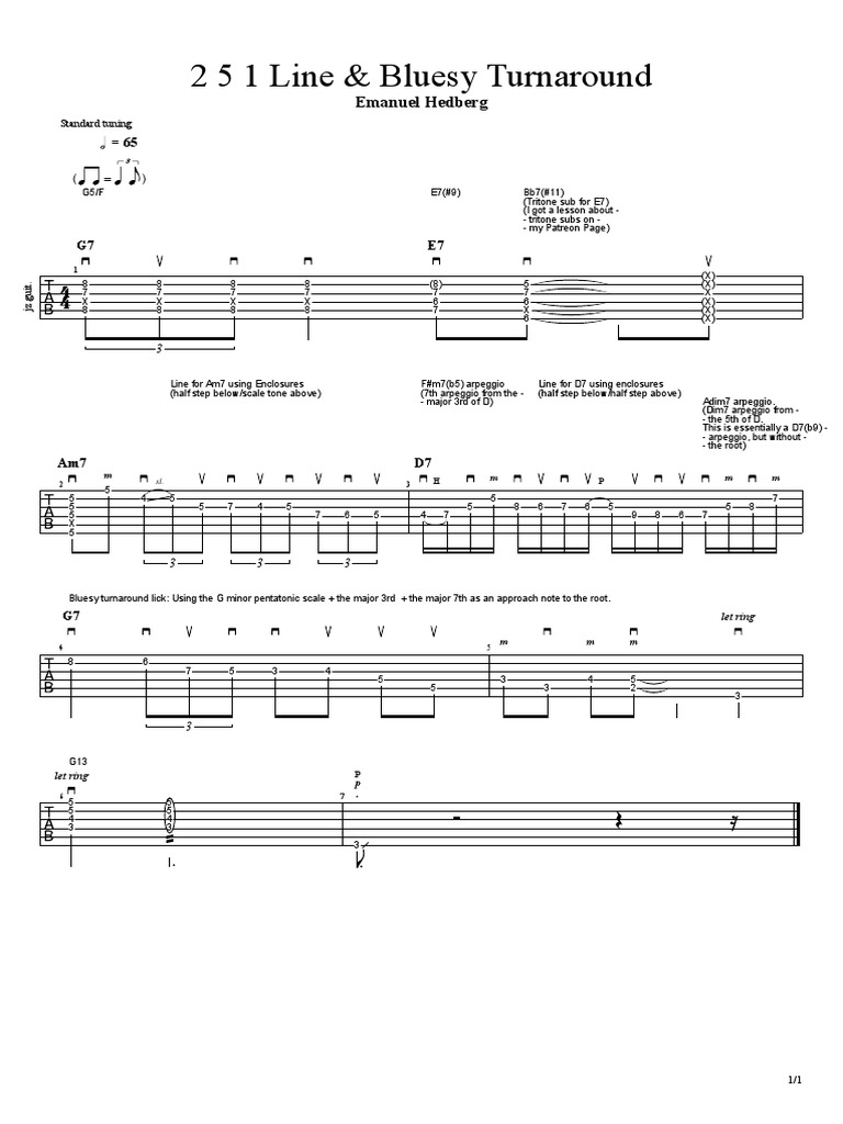 2 5 1 Line & Bluesy Turnaround For Guitar | PDF | Pitch (Music ...