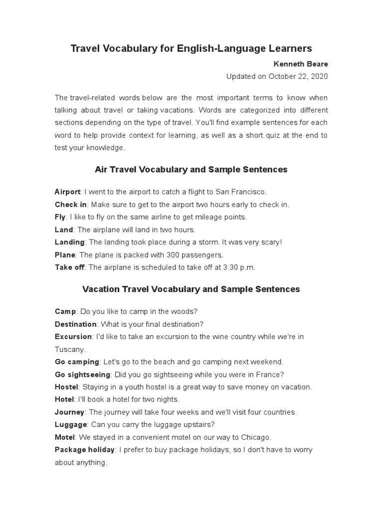 Travel Vocabulary | PDF | Tourism | Cruise Ship