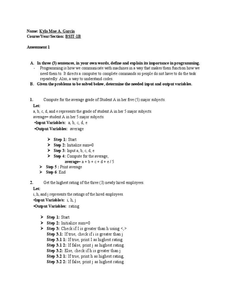 Assessment - Garcia, Kyla Mae | PDF | Computer Programming ...