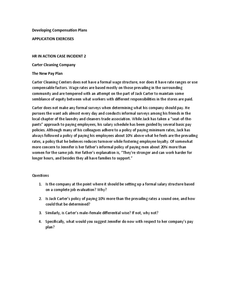 Developing Compensation Plans - Case 2 - Carter Cleaning Company - The ...