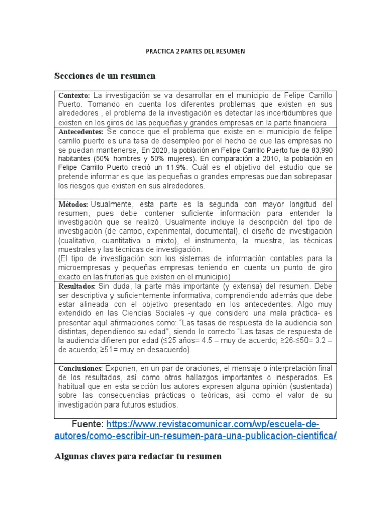 Practica 2 Partes Del Resumen | PDF | Sumario abstracto)