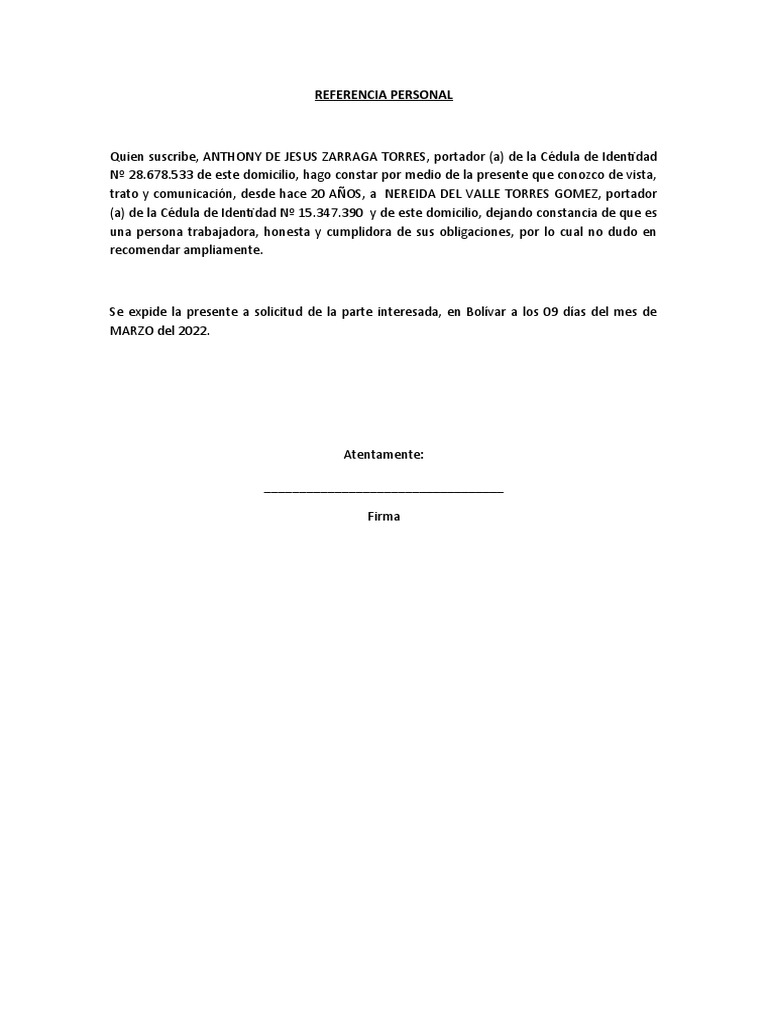 Referencia Personal | PDF