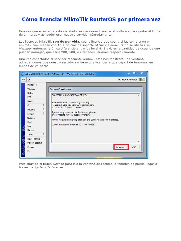 03 Cómo Licenciar MikroTik RouterOS Por Primera Vez | PDF | Ingeniería ...
