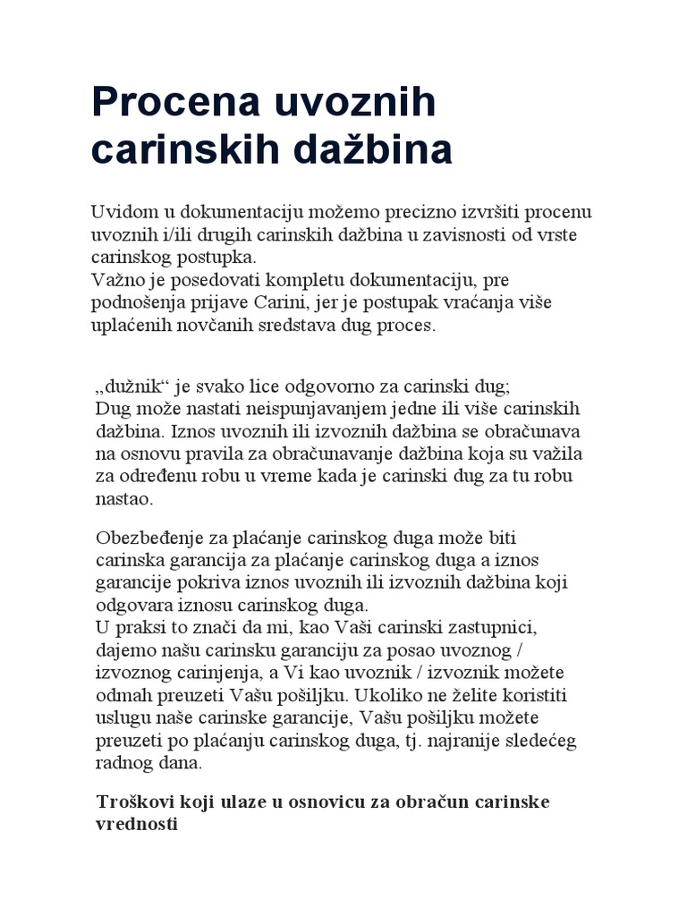 Procena Uvoznih Carinskih Dažbina | PDF