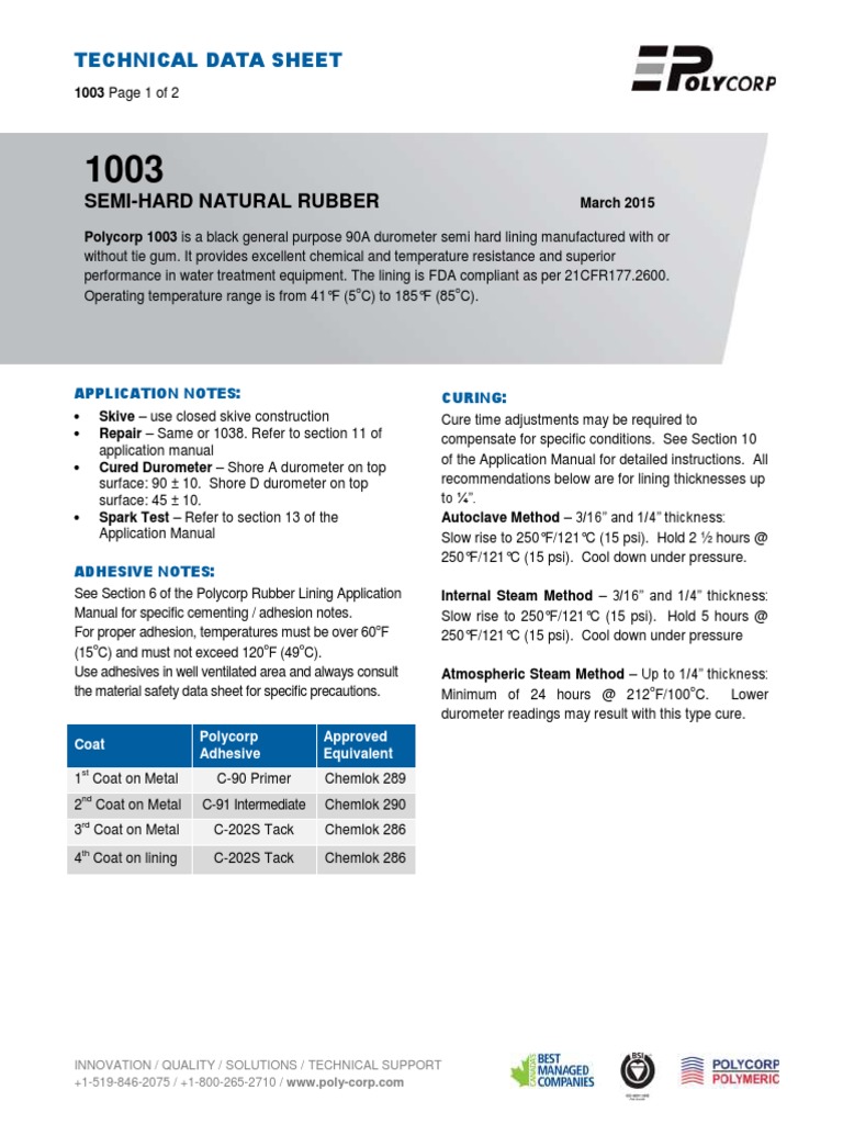 Semi-Hard Natural Rubber: Technical Data Sheet | PDF | Adhesive ...