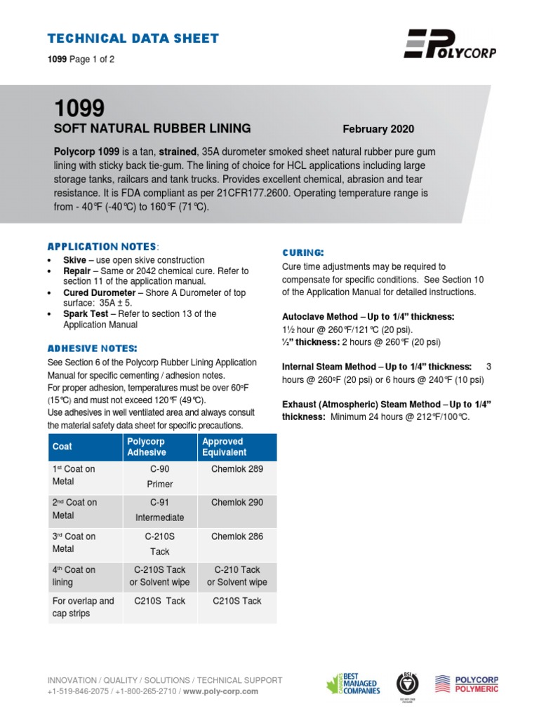 Soft Natural Rubber Lining: Technical Data Sheet | Download Free PDF | Adhesive | Natural Rubber