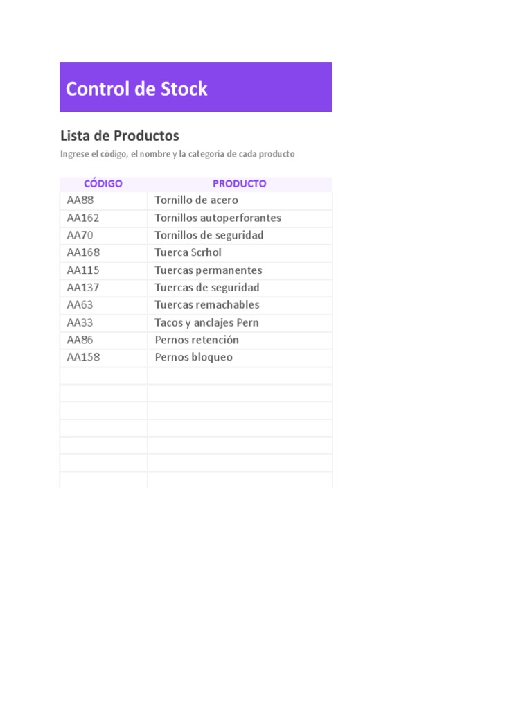 Planilla de Excel para Control de Stocks | Descargar gratis PDF ...
