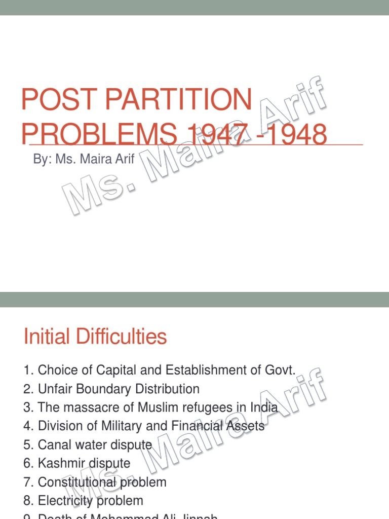 Post Partition Problems 1947 - 1948 (A) | PDF | Partition Of India | Muhammad Ali Jinnah