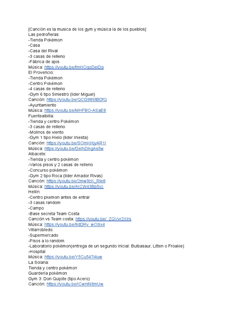 Datos Del Mapa PKMN La Mancha | PDF | Pokémon | Videojuegos