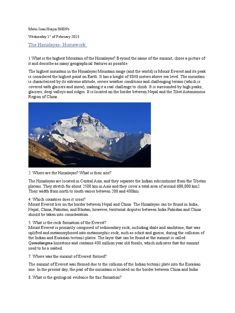 Himalayas Homeowrk | PDF | Plate Tectonics | Himalayas