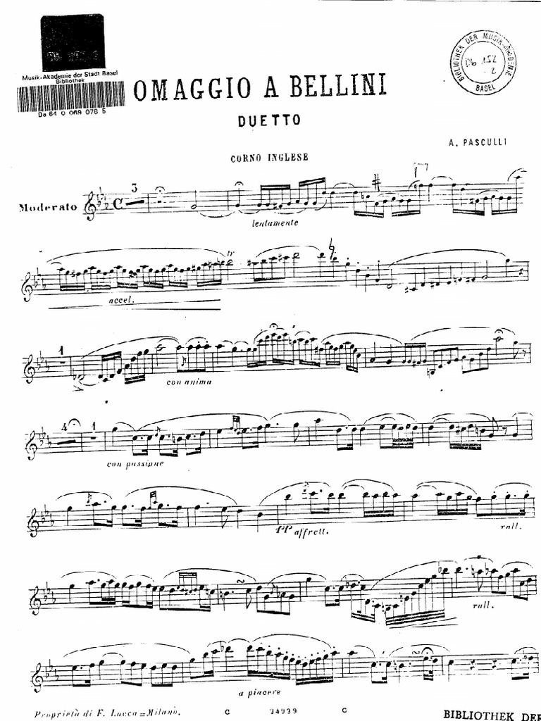 Pasculli Omaggio A Bellini Corno Inglés y Arpa | PDF