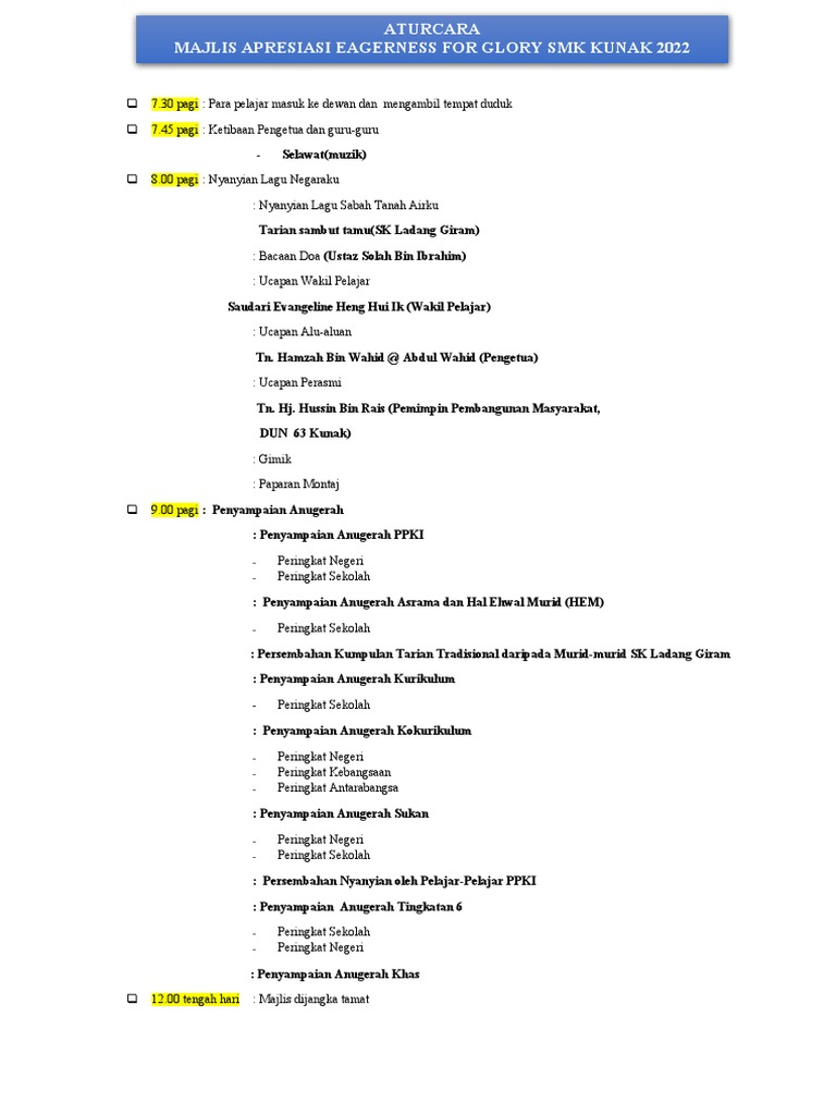Aturcara Majlis Apresiasi EFG-terkini (Kali Ke2) | PDF