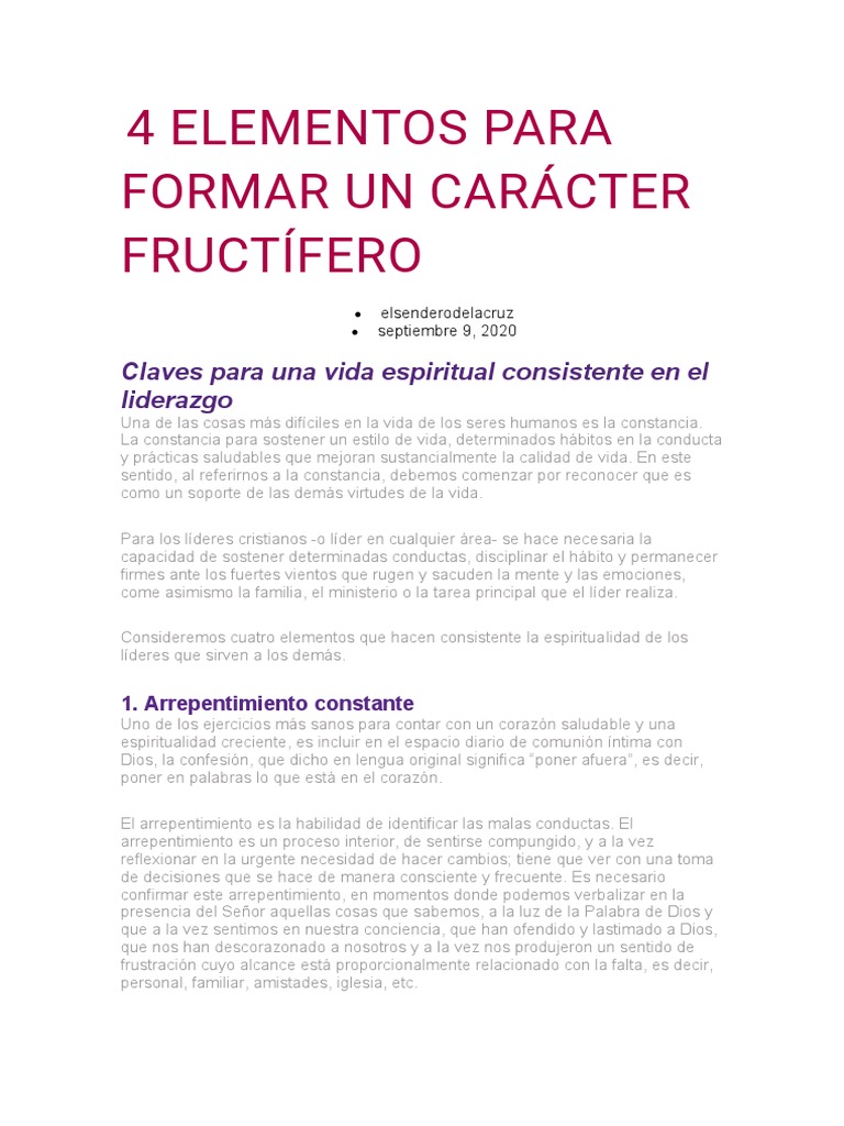 4 Elementos para Formar Un Carácter Fructífero | PDF | Dios | espíritu ...