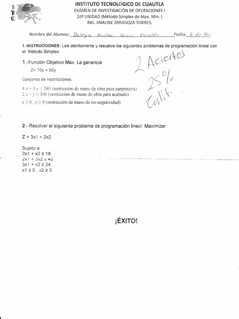 Examen Simplex | PDF | Optimización Matemática | Análisis de sistemas