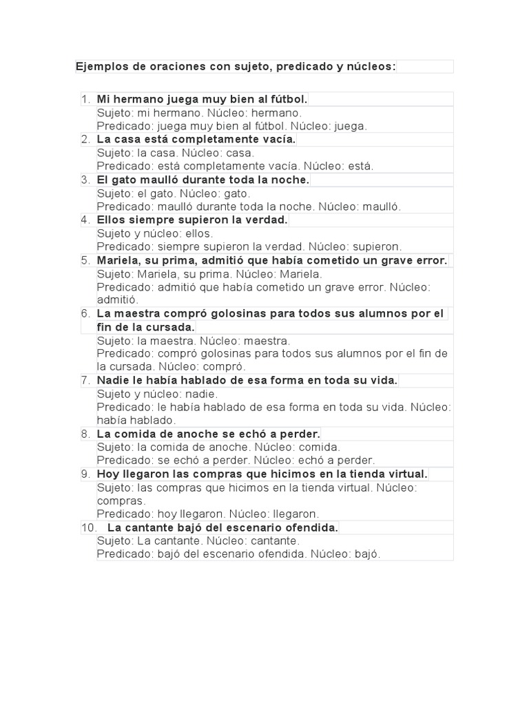 Ejemplos de Oraciones Con Sujeto | PDF