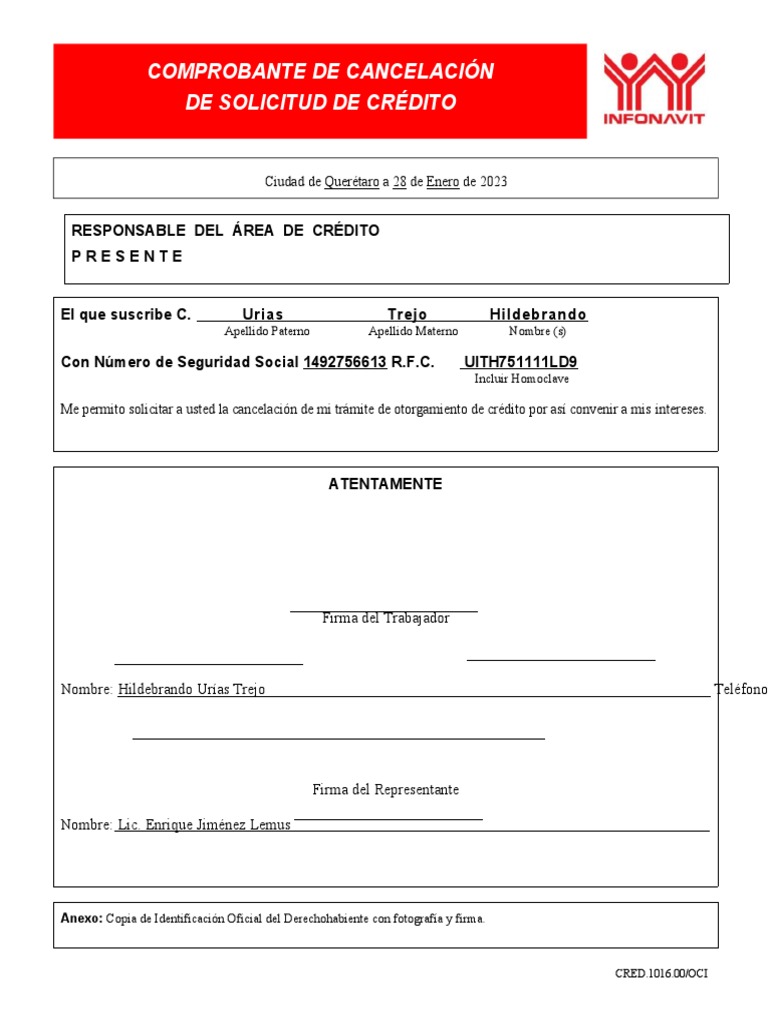 Solicitud Cancelación Infonavit | PDF