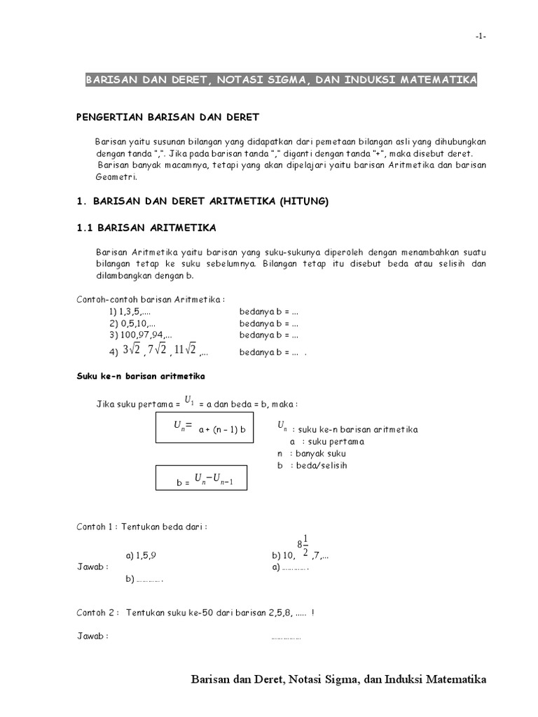Barisan Dan Deret, Notasi Sigma, Dan Induksi Matematika | PDF