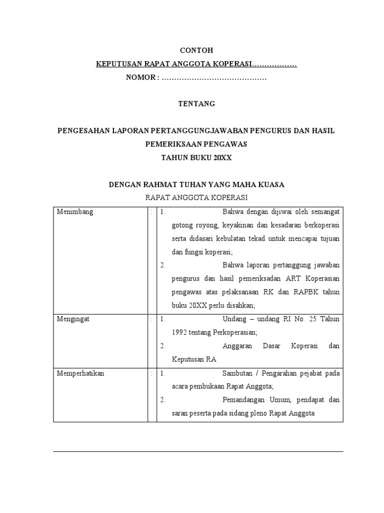 Contoh Berita Acara RAT Dan SK RAT | PDF