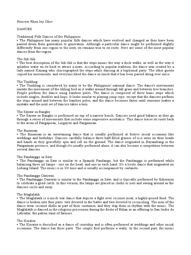 Princess Rhea Joy Obre | PDF | Dances | Performing Arts