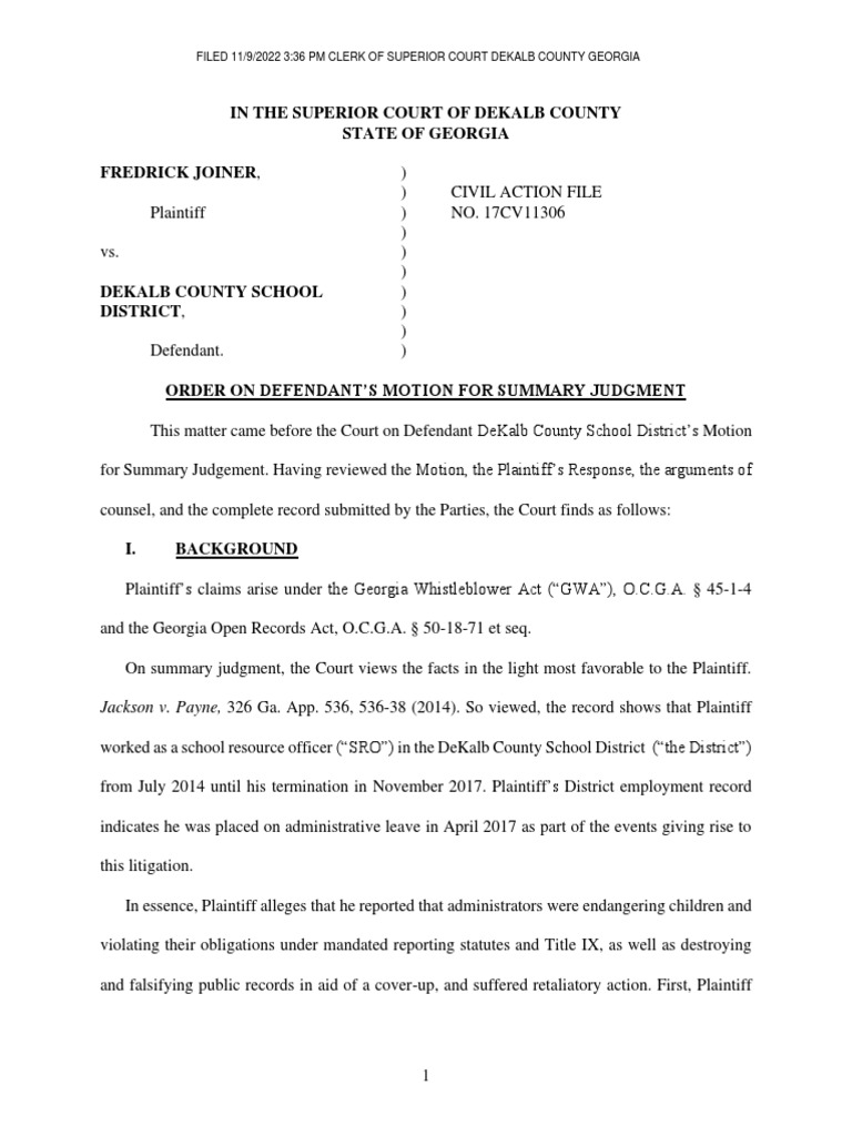 2022.11.09 Order Denying Summary Judgment | PDF | Summary Judgment | Lawsuit