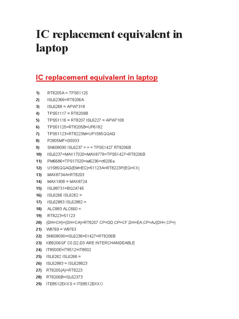 Laptop IC Replacement Equivalents Guide | PDF | Consumer Electronics ...