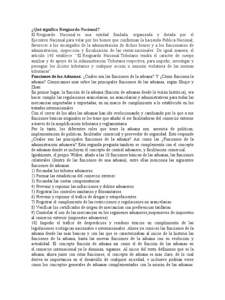 Qué Significa Resguardo Nacional | PDF | aduana | Barreras no ...