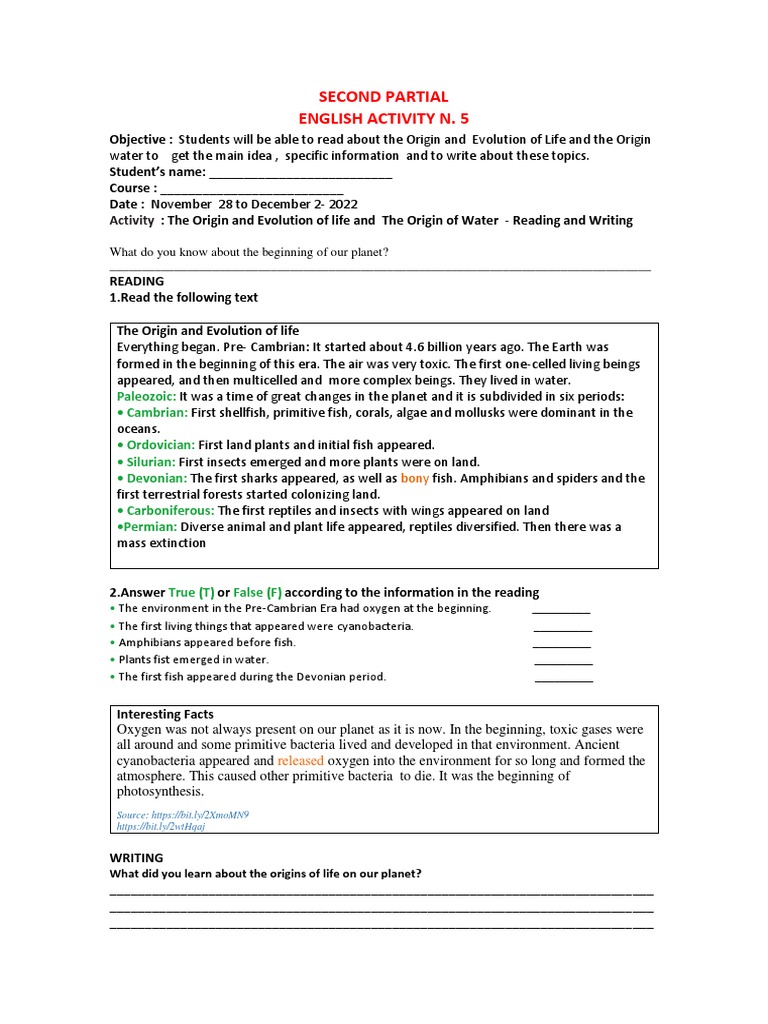 English Activity 5 SECOND PARTIAL Del 28 de Nov Al 2 Dic 2022 | PDF | Earth Sciences | Nature