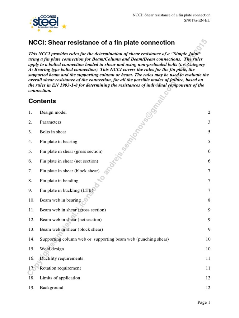 NCCI Shear Resistance of A Fin Plate Connection (SN017a) | PDF ...