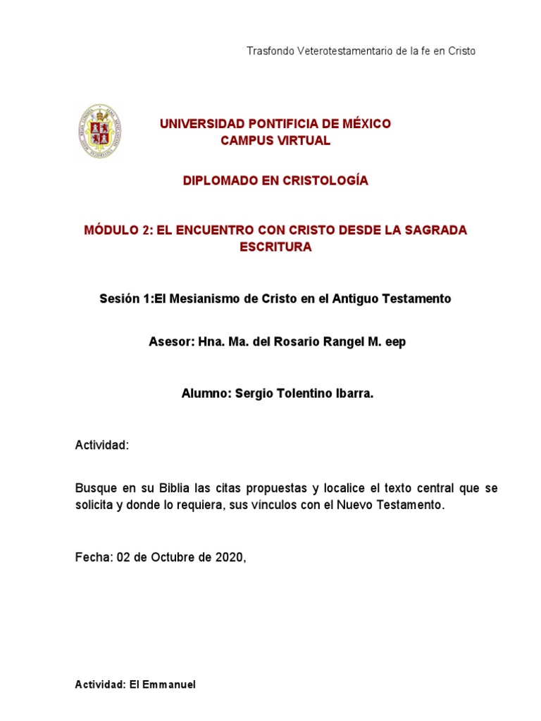 Actividad 1 El Mesianismo de Cristo en El Antiguo Testamento | PDF ...