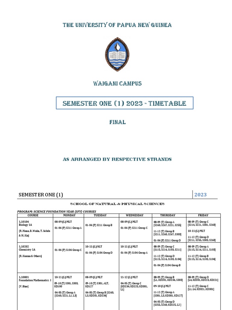 Semester 1 2023 - Final Timetable | PDF | Physical Sciences | Science