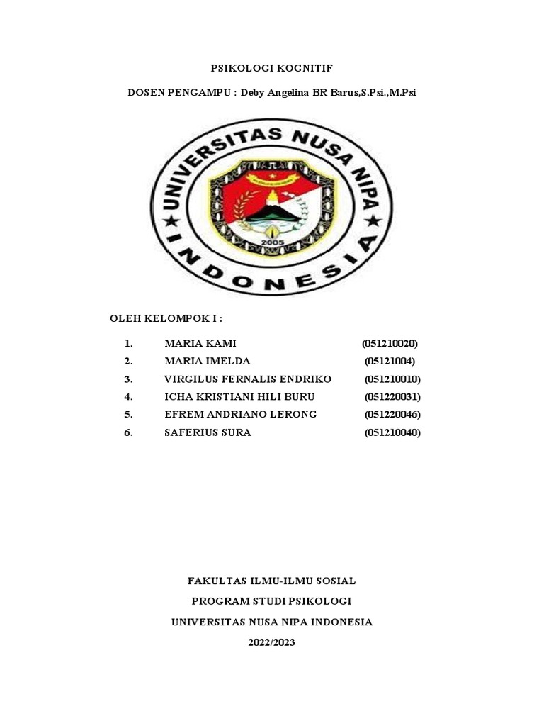 Tugas Psikologi Kognitif Kelompok 1 | PDF