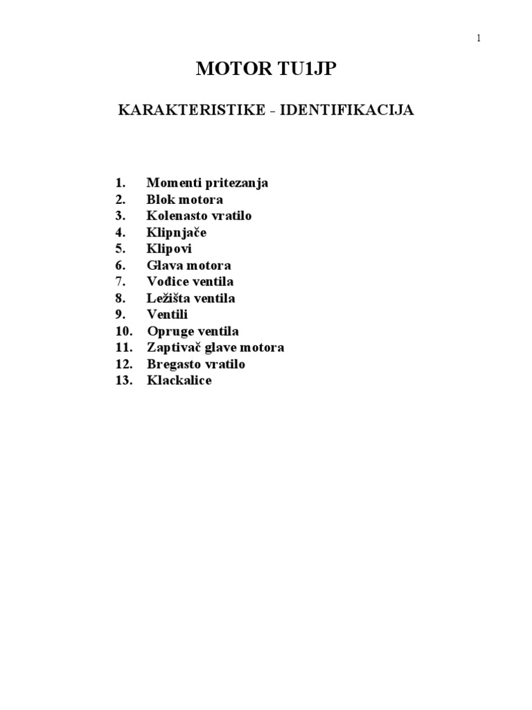 Servisno Uputstvo Za Motor TU1JP | PDF