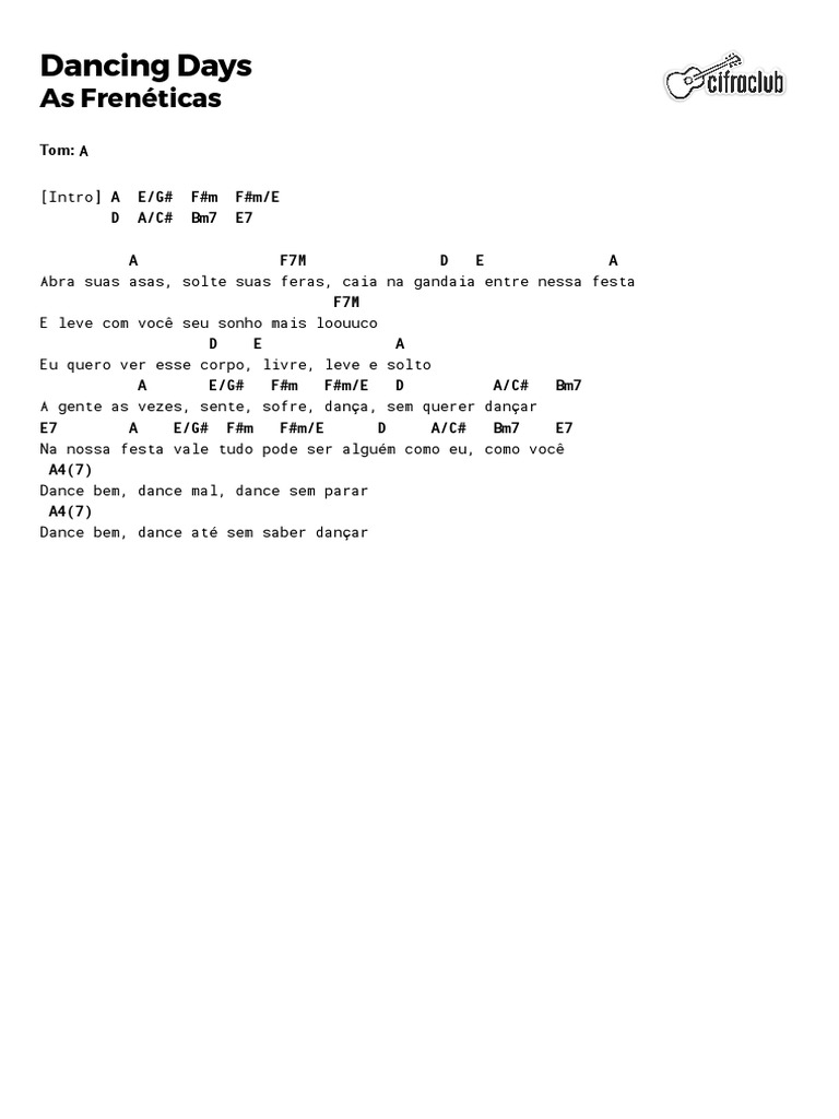 Cifra Club - As Frenéticas - Dancing Days | PDF