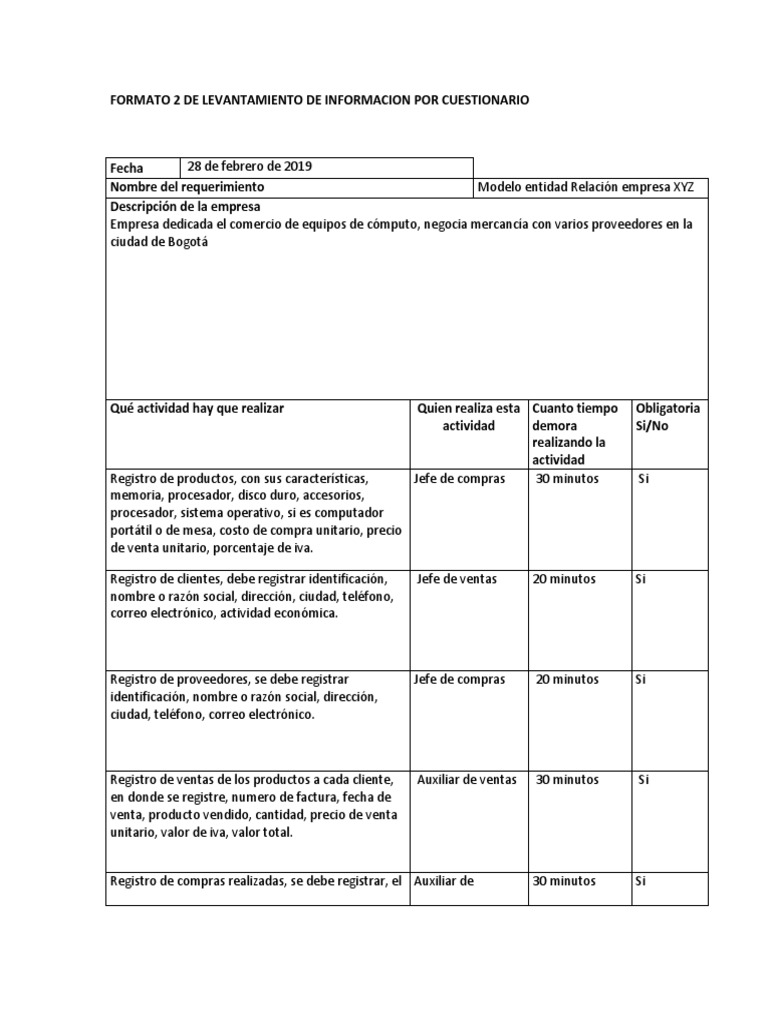 Formato 2 de Levantamiento de Informacion Actividad 2 | PDF