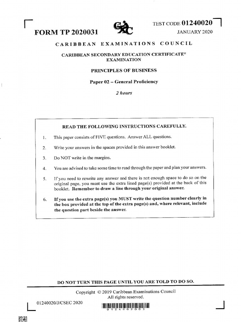 2020 Principles of Business Paper02 | PDF