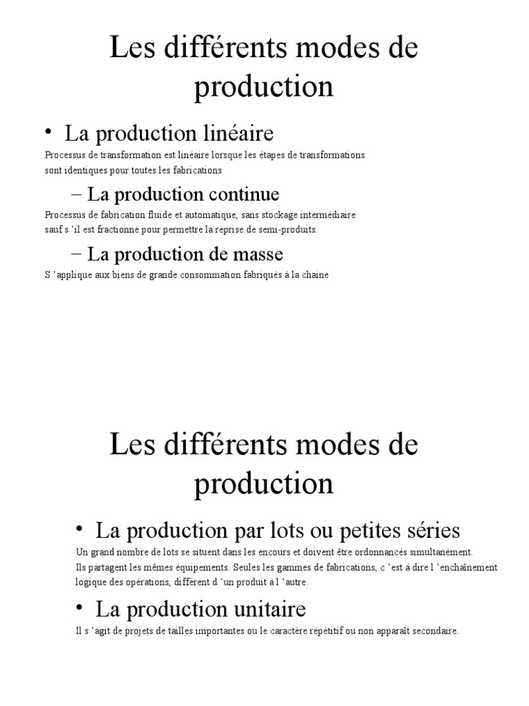 Les Différents Modes de Production: - La Production Linéaire | PDF ...