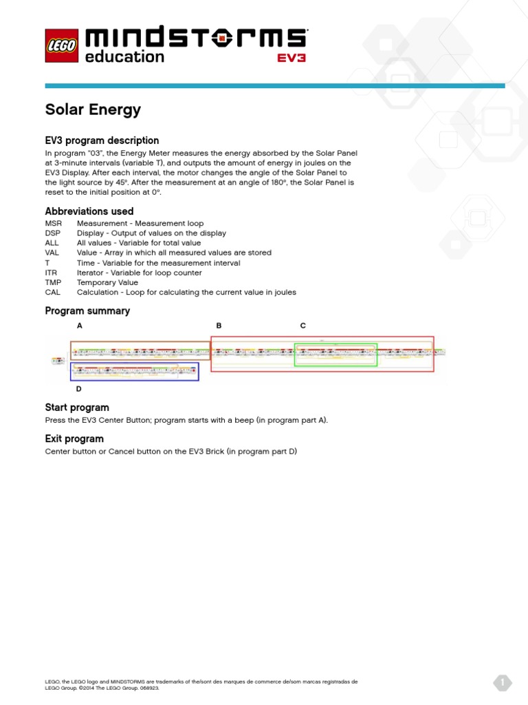 Ev3 Program Description Solar Energy Enus | PDF | Lego | Metrology