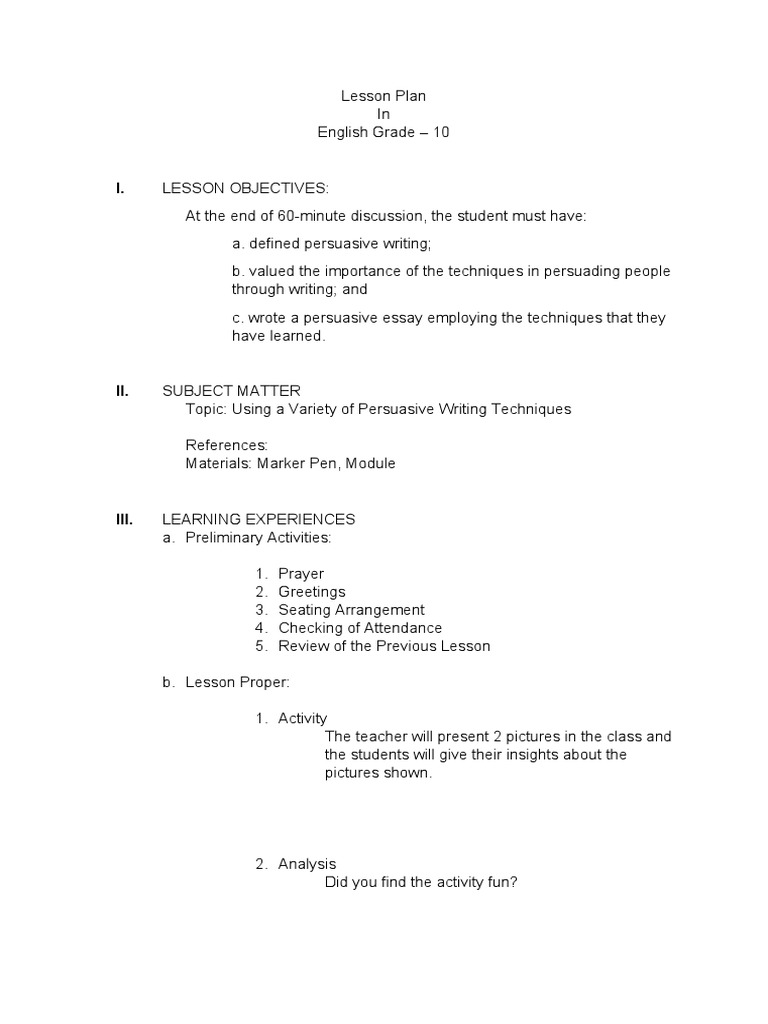 Lesson Plan 3-5 English | PDF | Essays | Lesson Plan