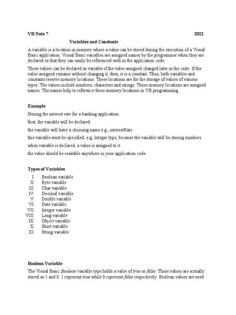 VB Note 7 | PDF | Data Type | Variable (Computer Science)