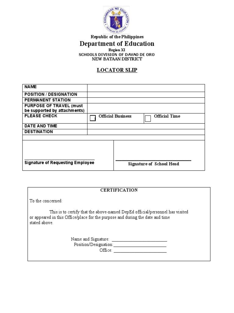 Locator Slip for DepEd Travel | PDF