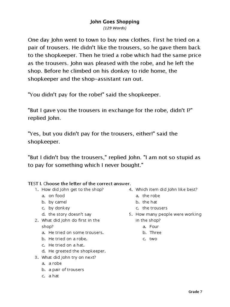 Grade 7 Reading Material | PDF