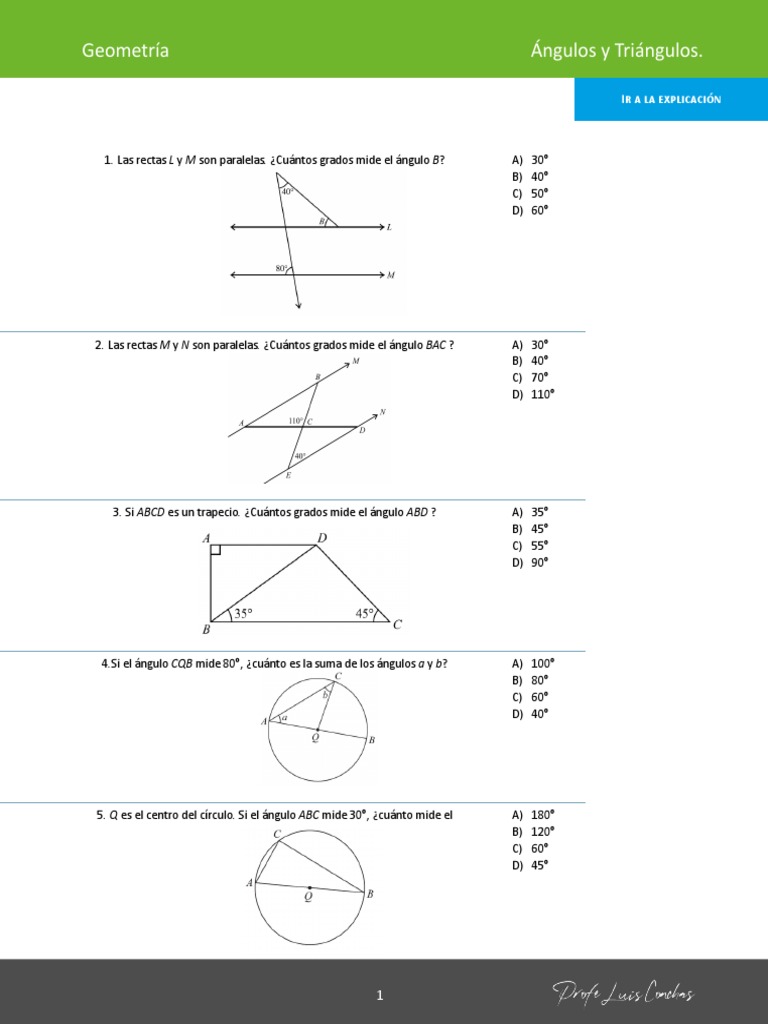 Geometría - Ángulos y Triángulos - Profe Luis Conchas | PDF | Ángulo | Geometría del plano ...