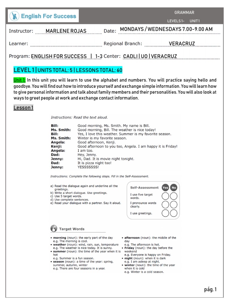 Grammar Nivel 1 Unit 1 Pdf