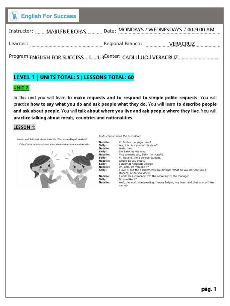 Grammar Level 1 Unit 2 | PDF