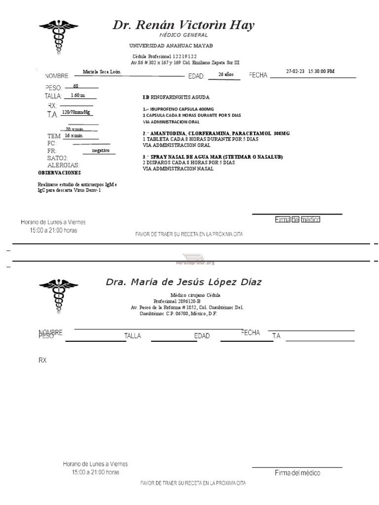 Formato de Receta Medica para Imprimir | PDF