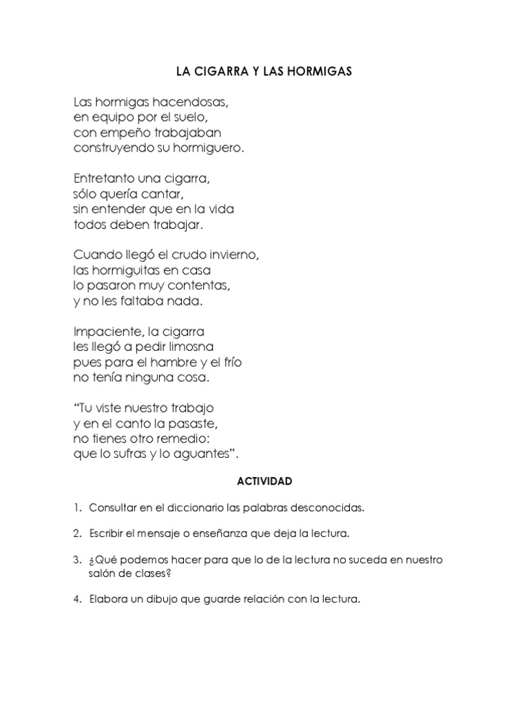 La Cigarra y Las Hormigas | PDF