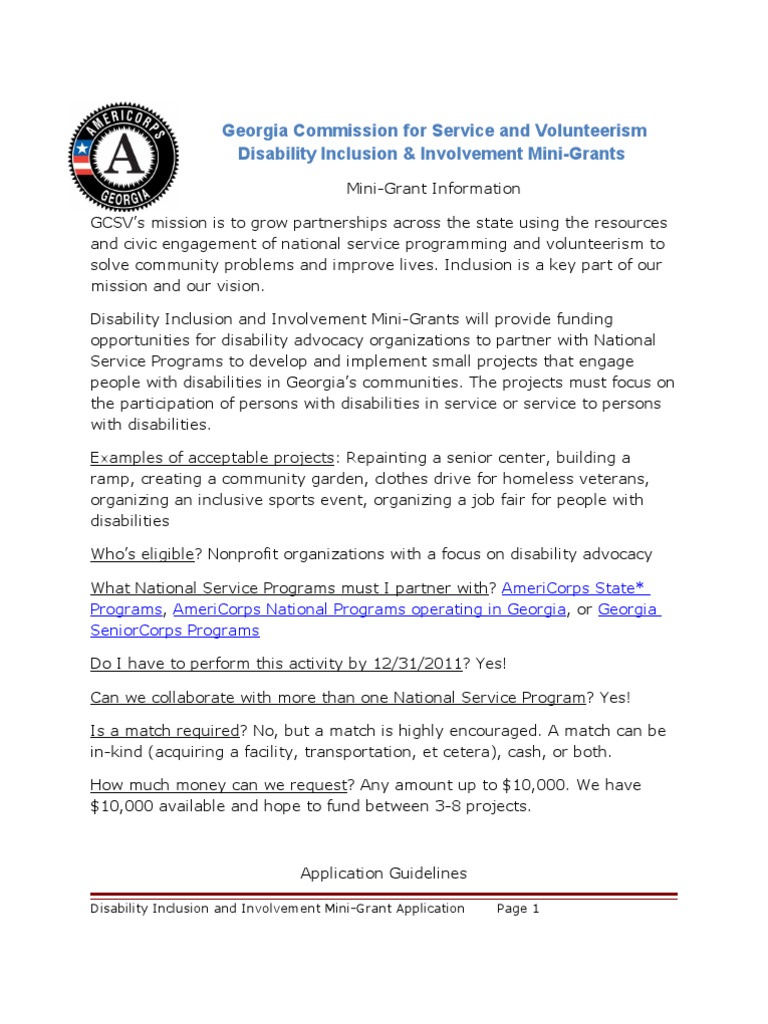 Georgia Disability Inclusion Mini-Grants | PDF | Disability | Social ...